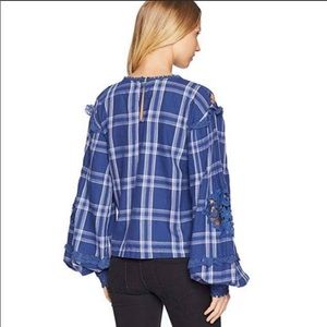 Free People | Tops | Free People Lace Blue Flannel Top | Poshmark